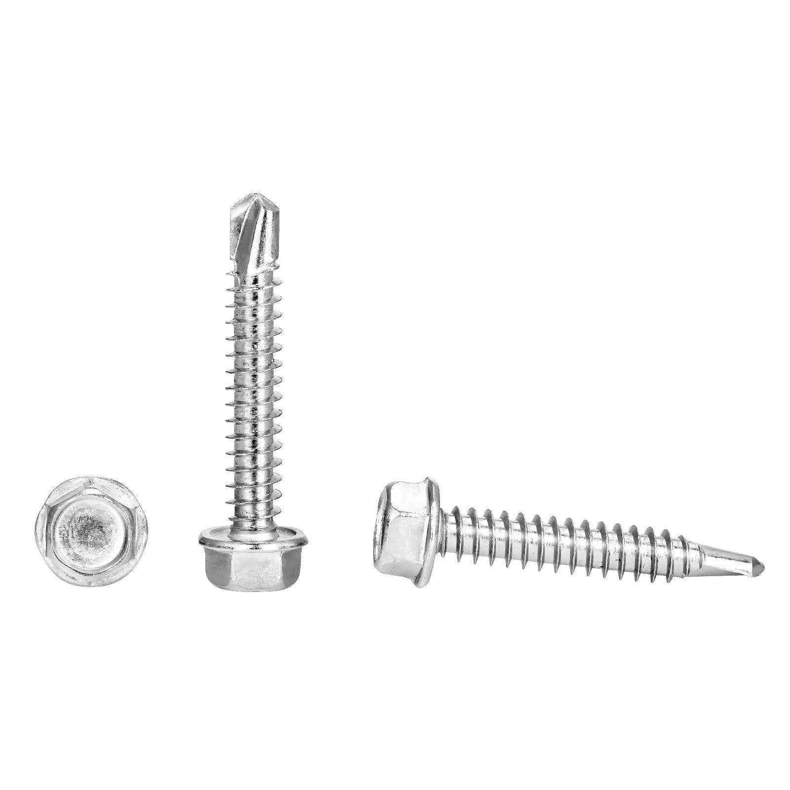 50PCS Stainless Steel #14x1-1/4" Hex Washer Head Self Drilling Screws, Self Tapping Sheet Metal Tek Screws