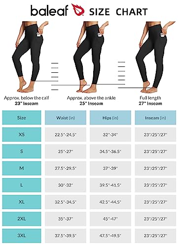 BALEAF 7/8 Workout Athletic Leggings for Women High Waist Soft Yoga Running Petite Ankle Pants with Deep Pockets Black M