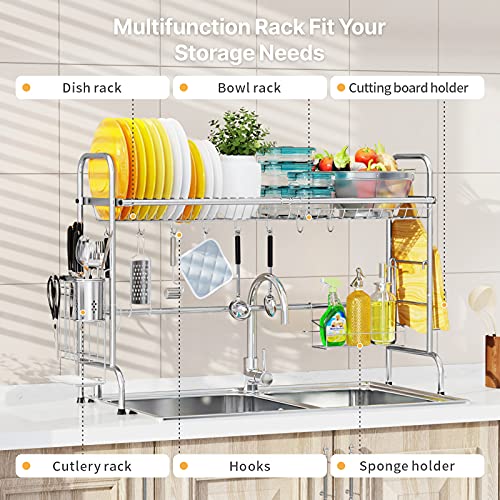 iSPECLE Over The Sink Dish Drying Rack Stainless Steel Dish Rack Above Sink Shelf Over Sink Drying Rack for Kitchen Counter, Silver