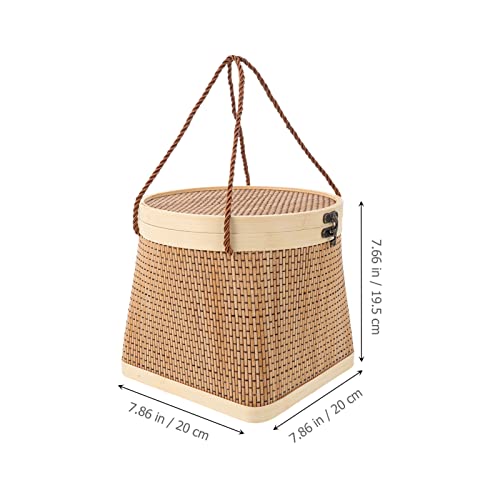 Angoily Wicker Baskets Wicker Basket Rattan Handwoven Basket with Handle and Lid Portable Rattan Egg Container Wooden Woven Storage Basket Organizer Bins Basket