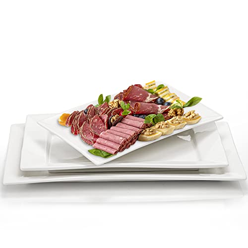 Suwimut 3 Pack White Serving Platters for Entertaining, Large Porcelain Serving Plates Rectangular Trays for Parties Serving Food, Fruit, Appetizers, Microwave and Dishwasher Safe