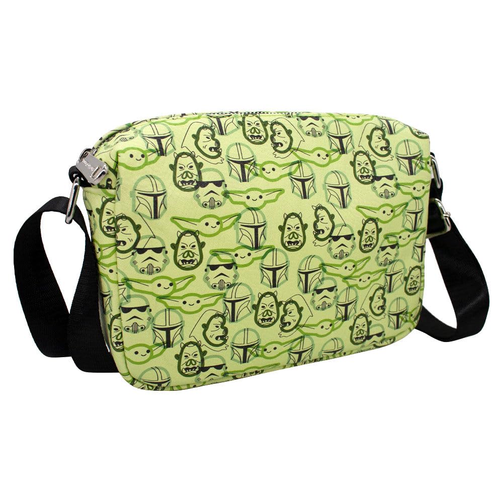 Buckle Down Star Wars Bag, Cross Body, Rectangle, The Mandalorian Icons Collage, Turquoise, Vegan Leather