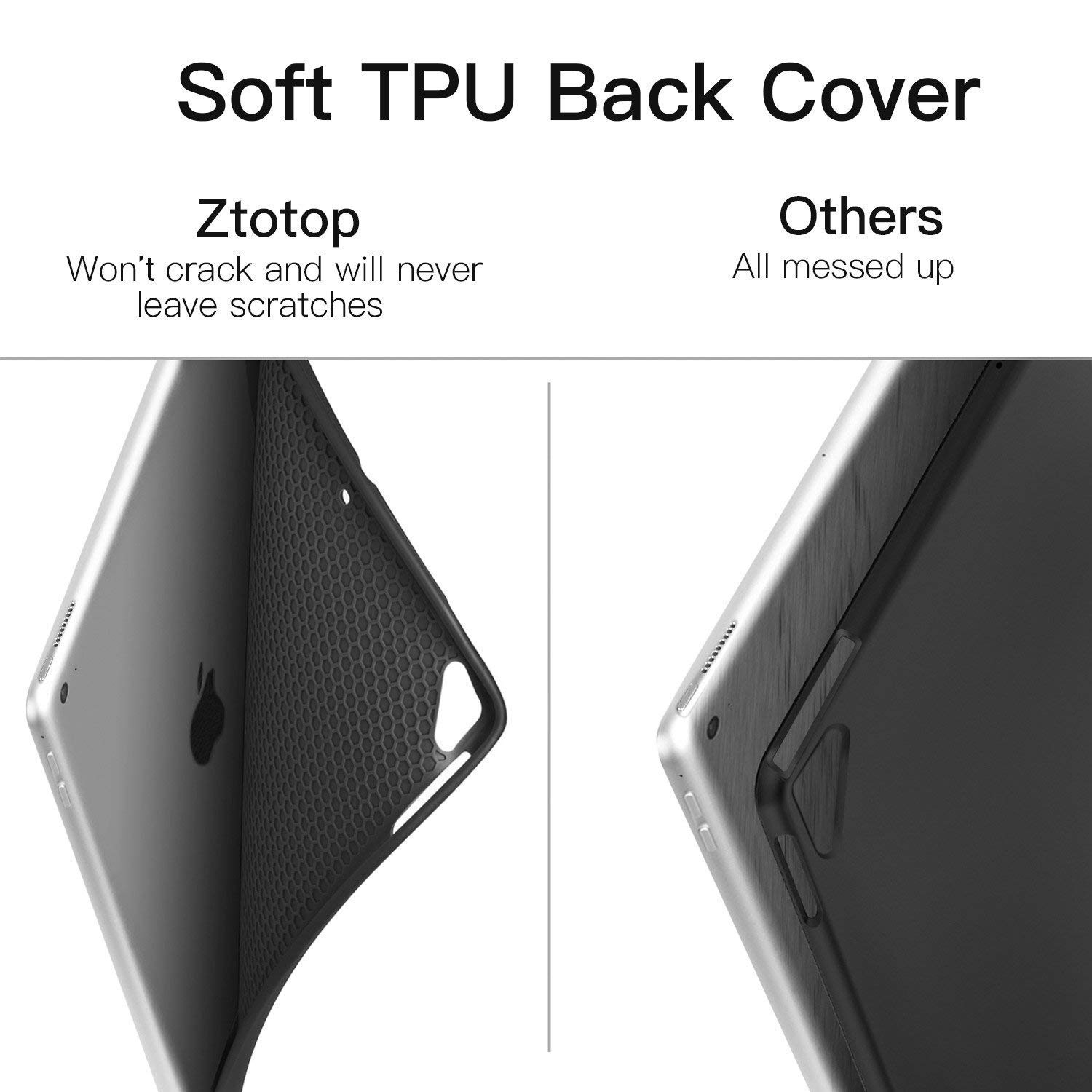 ZtotopCases for iPad Pro 12.9 Inch 2017/2015 (1st & 2nd Generation) with Pencil Holder, Lightweight Soft TPU Back Cover + Auto Sleep/Wake, Slim Tablet, Black
