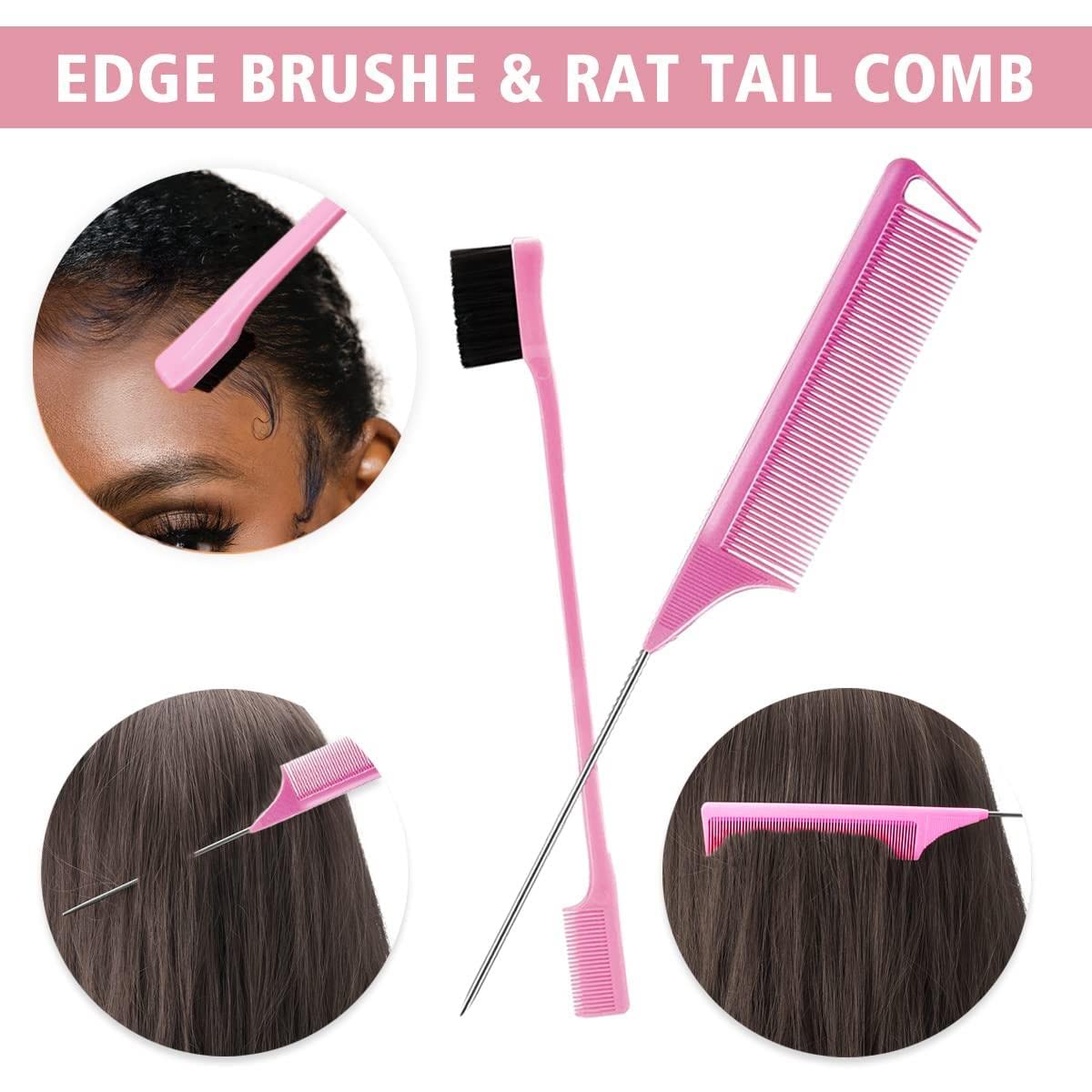9 PCS Wig Accessory Kit - Lace Front Wig Sticks, Elastic Bands, Grip Bands, Caps, Edge Control Wax, Brush & Comb for Natural Hair Styling (Black)