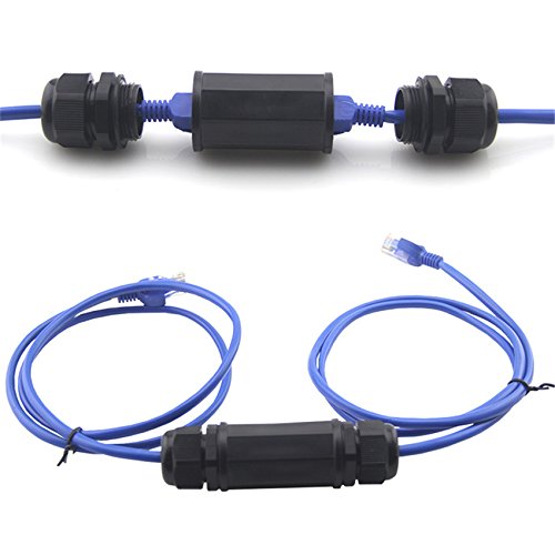 VizGiz 2 Pack Waterproof RJ45 Coupler IP68 Shielded Ethernet Connector Female to Female CAT6 CAT5E CAT5 Cable Extender Adapter for Outside Security Camera LAN Network CCTV Bullet Cam Surveillance