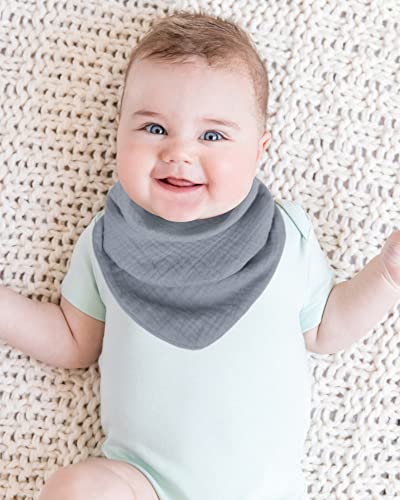 Muslin Bandana Bibs, Soft Absorbent 2 Layers Drool Bibs with Adjustable Snap Closure, Multi-Use Scarf Bibs for Heavy Droolers Baby Girls Boys Unisex Newborns Infants Toddlers (8 Solid color)