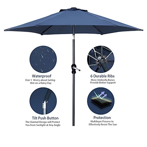 7.5FT Patio Umbrella Outdoor for Garden Umbrella with Push Button Tilt (Navy Blue)