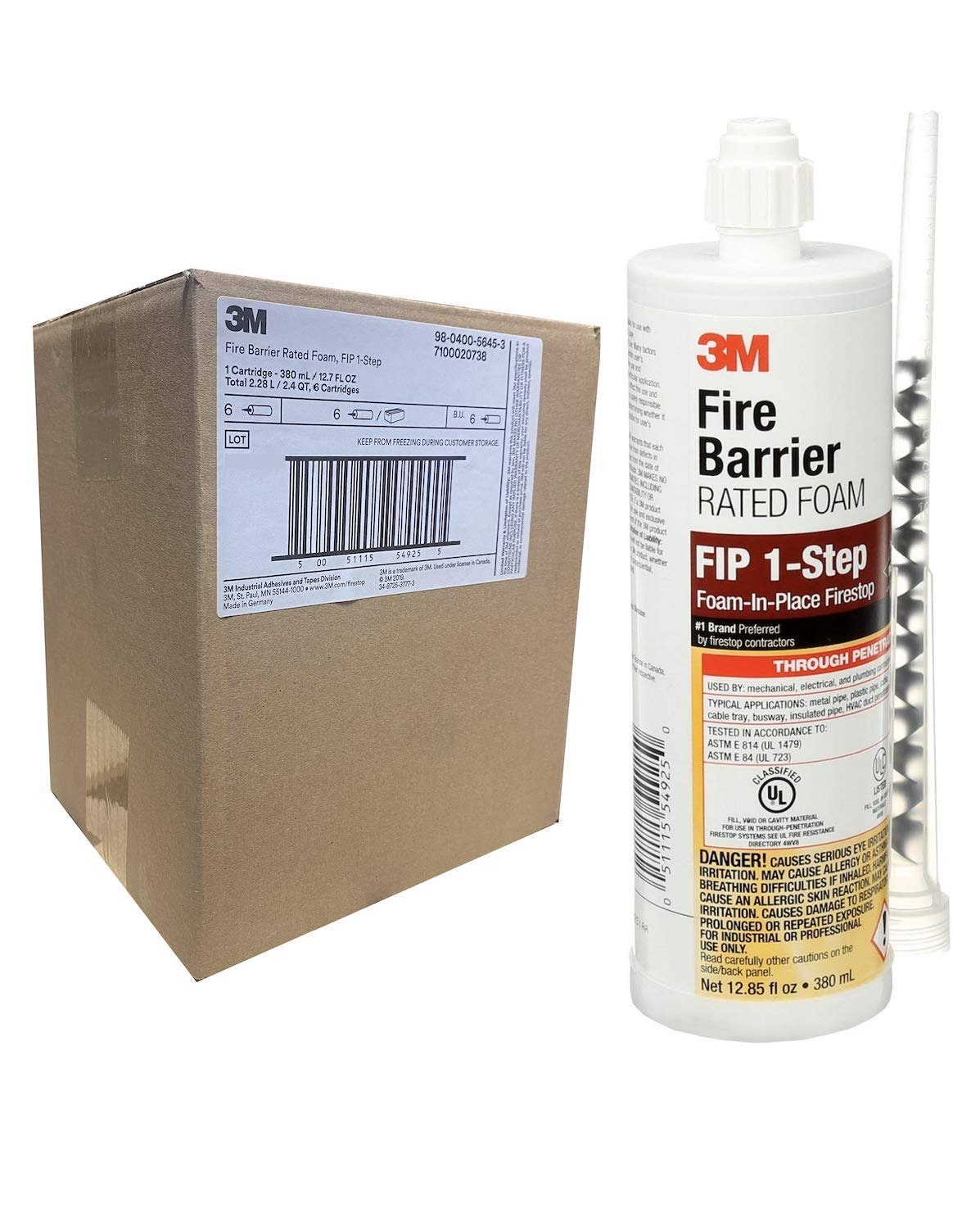 3M Fire Barrier Rated Foam, FIP 1-Step, 12.85 fl oz Cartridge, 6/case