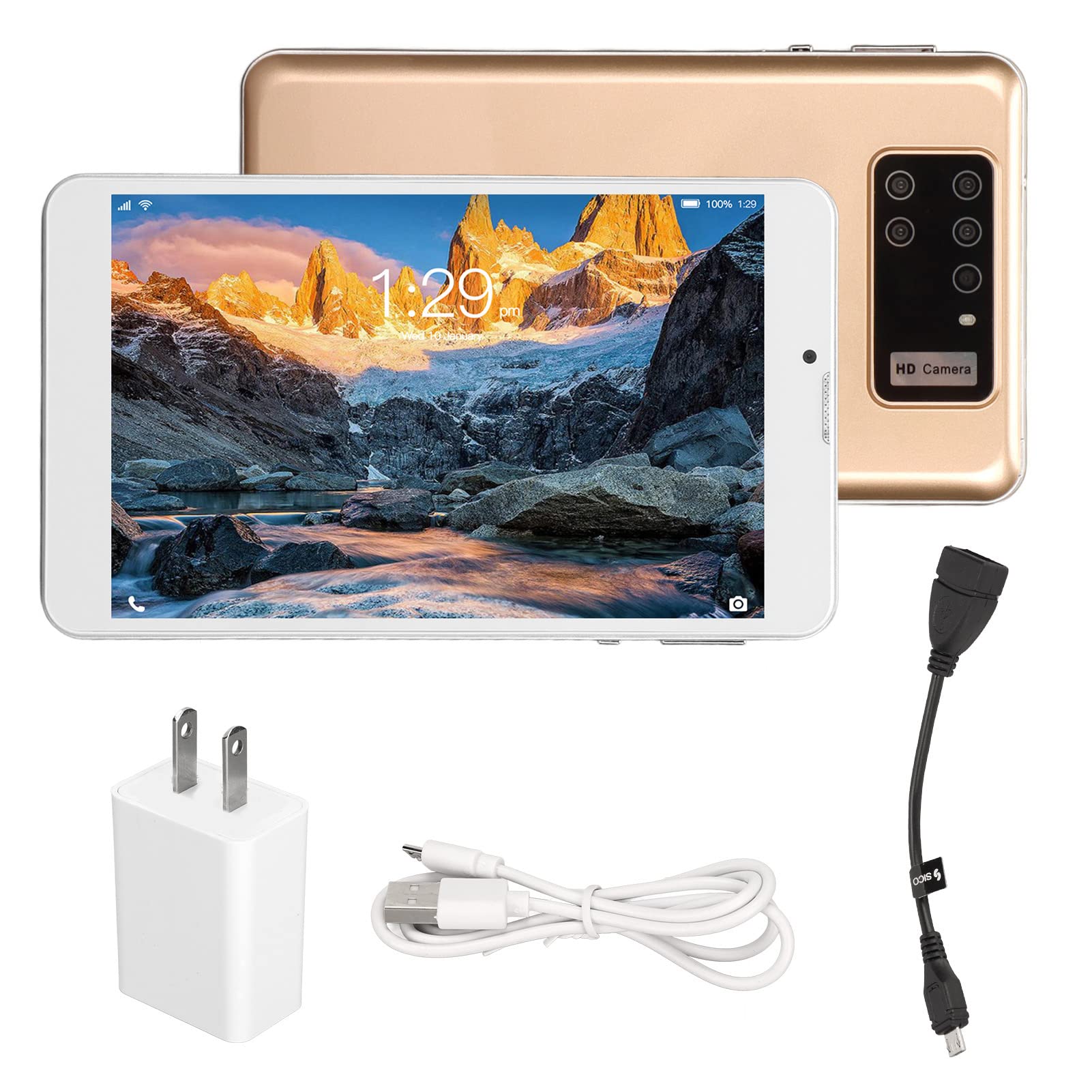 7 Inch Tablet, 32GB Tablet Gold Color 4GB 32GB 100‑240V for Music (US Plug)
