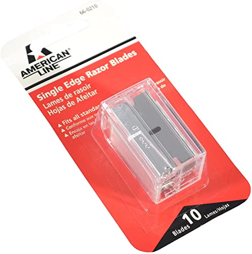 American Line Single Edge Razor Blades with Dispenser - 10-Pack - 0.009" Heavy Duty High Carbon Steel - For General Use and Industrial Applications- 66-0210