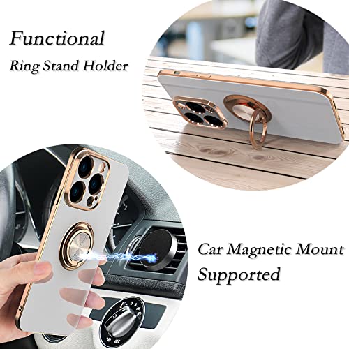 aowner for iPhone 14 Pro Case with Ring Holder, 360 Rotatable Magnetic Kickstand Support Car Mount Slim Shockproof for Women Men Protective Phone Case for iPhone 14 Pro 6.1", Blue Gray/Gold