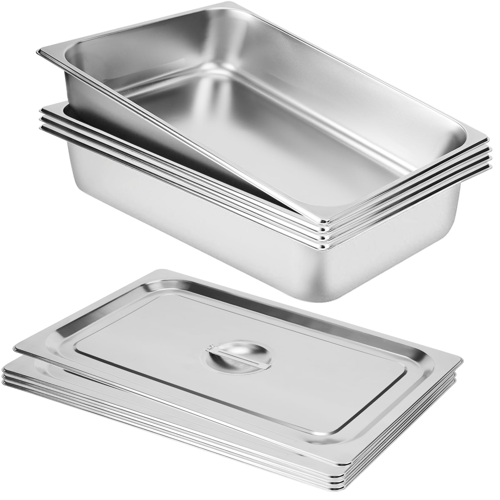 4 Pack Hotel Pans, 1/1 Full Size 4β Deep Steam Table Pan with Lid, 21" L x 13" W Commercial Stainless Steel Pan Food Containers, Catering Supplies Buffet Display