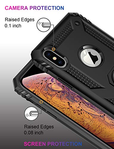 LUMARKE iPhone Xs Max Case with Tempered Glass Screen Protector,iPhone Xs Max Cover Military Grade 16ft. Drop Tested Cover with Magnetic Ring Kickstand Protective Phone Case for iPhone Xs Max Black