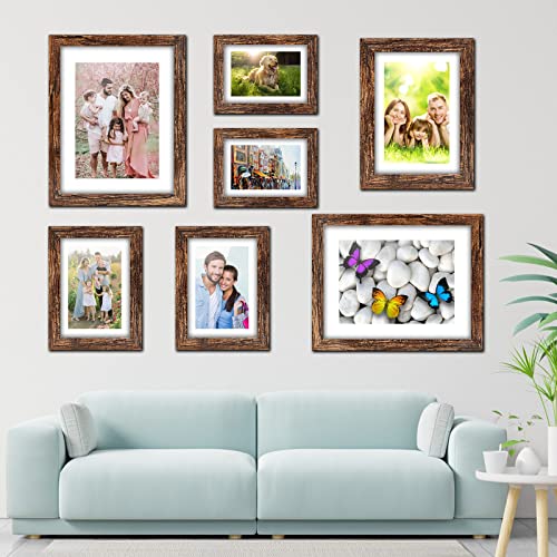 BEYAHELA 4x6 Picture Frame Set of 6, Rustic Farmhouse 4 x 6 Frame Bulk with Mat, Distressed Wooden Photo Frame for Table Top Display and Wall Mounting Rustic Picture Frame With HD Glass (Brown)
