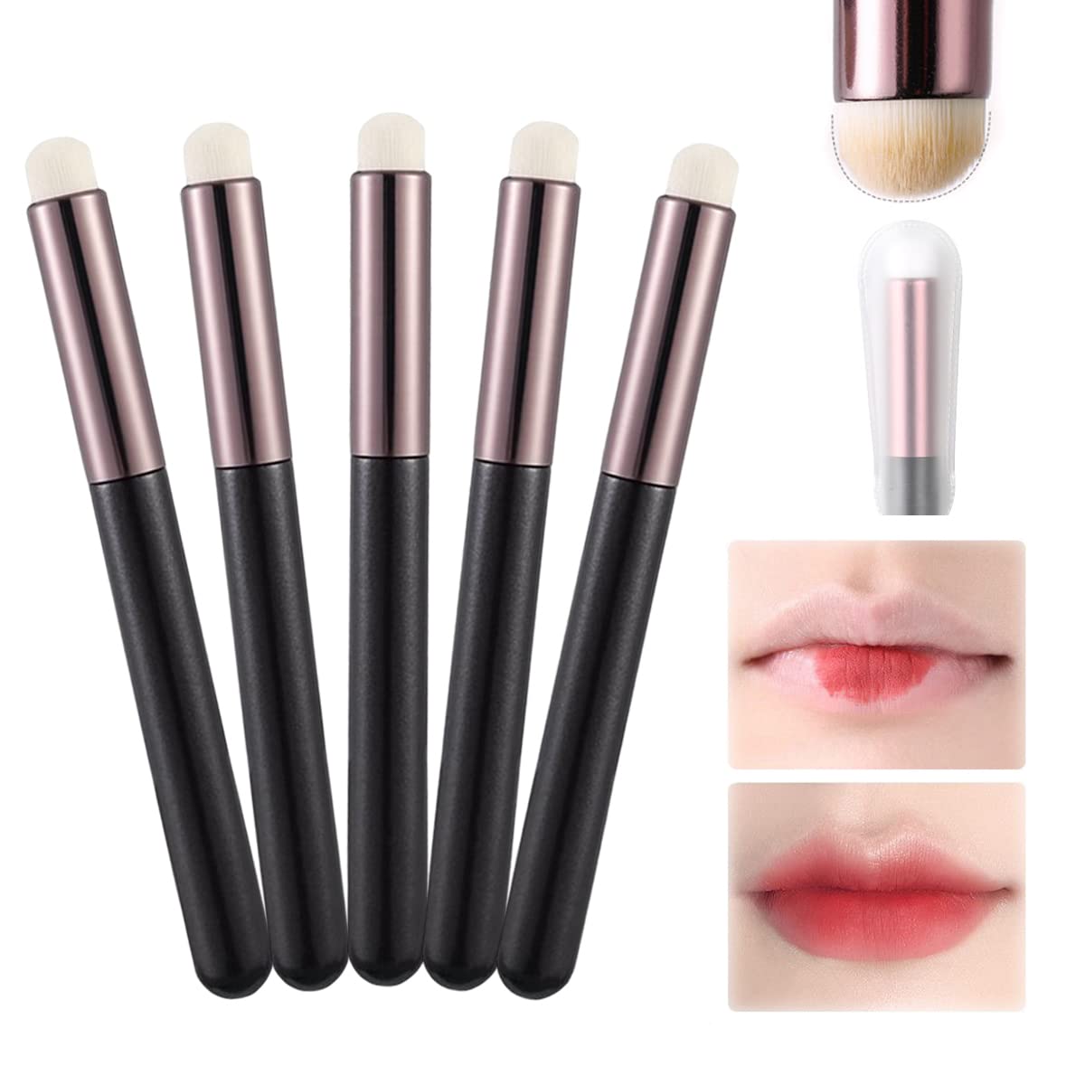 5PCS Round Tip Lipstick Smudge Brush, Lip Gloss Applicators Lipstick Brush, Makeup Lip Brushes, Artificial Fiber Portable Concealer Brush for Make Up