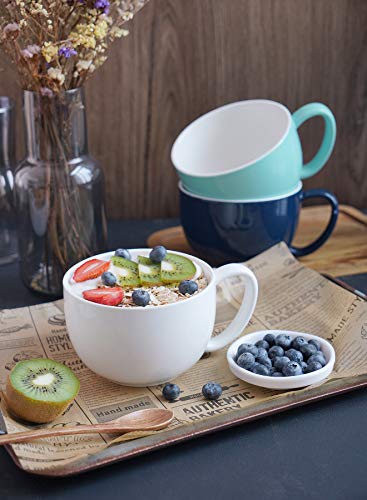 Sweese Porcelain 22oz Large Coffee Mugs Set of 4 - Soup Mug with Handles - Perfect for Hot Chocolate - Microwave Safe - White