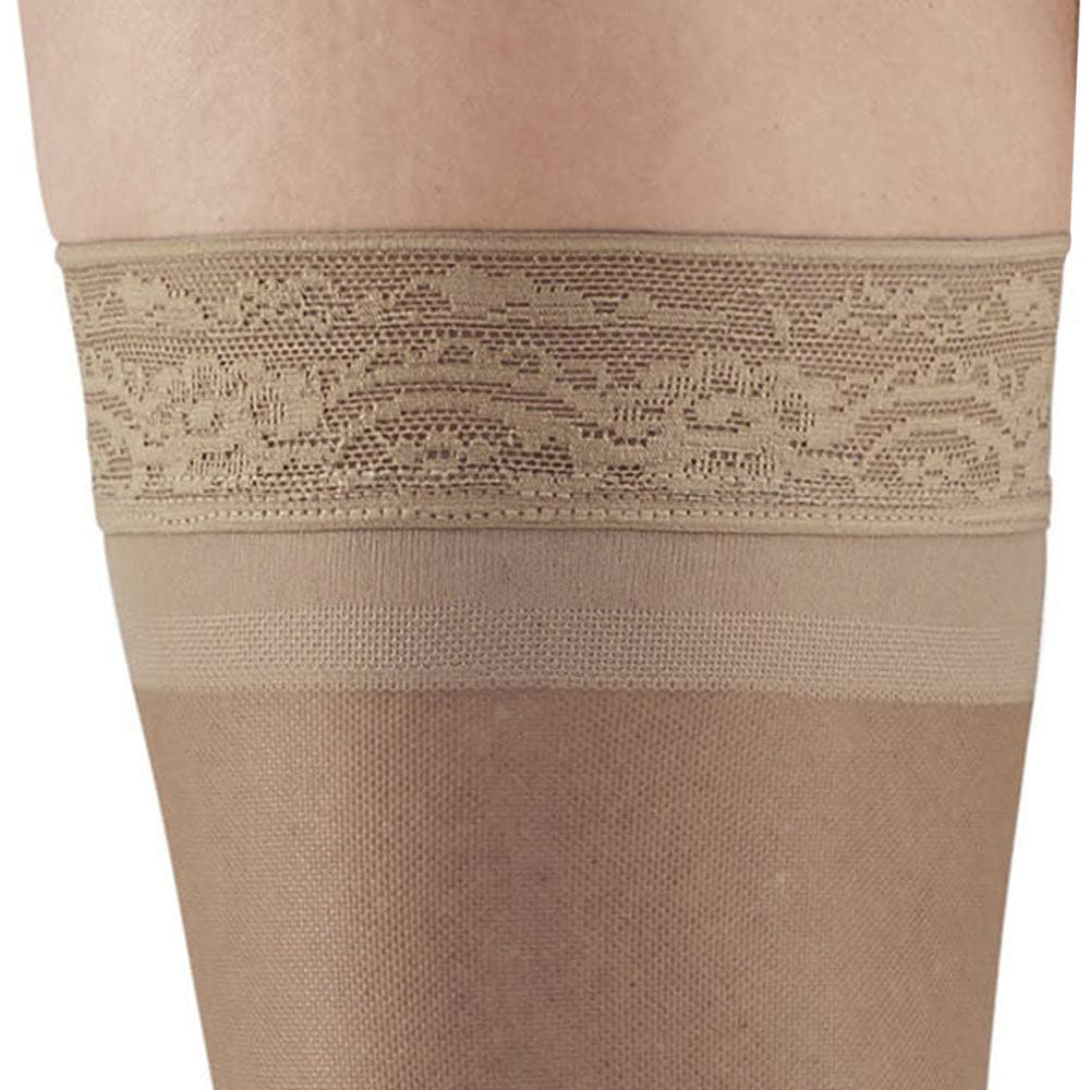 Ames Walker AW Style 4 Sheer Support 15-20 mmHg Moderate Compression Closed Toe Thigh High Stockings w/Top Band Taupe Xlarge