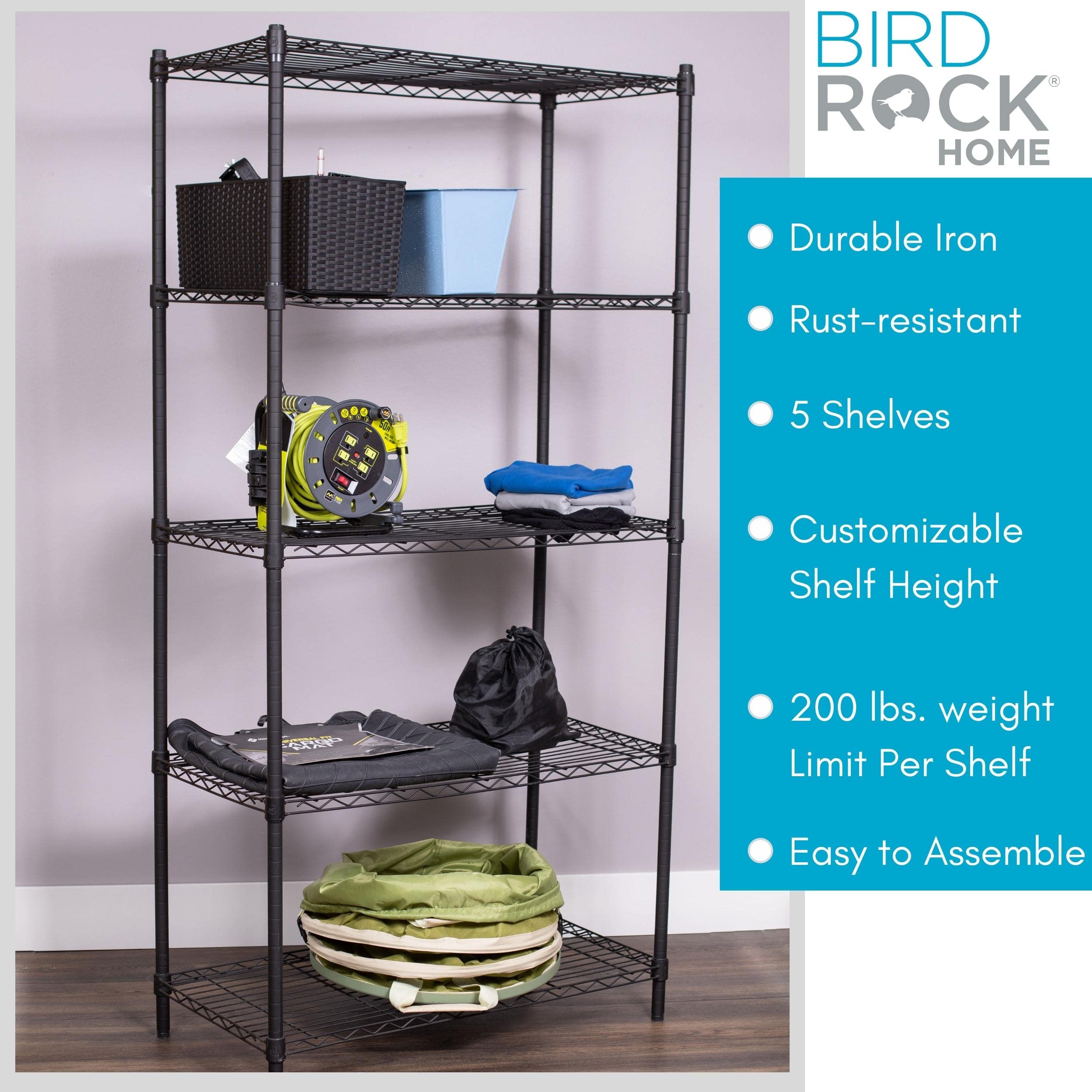 Internet's Best 5-Tier Wire Shelving - Flat Black - Heavy Duty Shelf - Wide Adjustable Rack Unit - Kitchen Storage