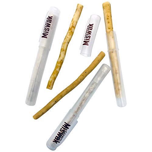 GOWO 3 Pack Miswak Sticks and Holders - Natural Teeth Whitening Kit - Natural Toothbrush - No Toothpaste Needed - Herbal Teeth Whitener and Breath Freshener - (Includes 3 Sticks and 3 Holders)