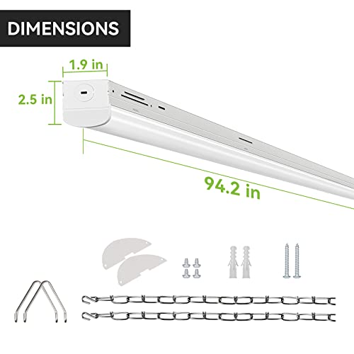 hykolity 8FT LED Shop Light, 65/75/90W LED Strip Light, [6-lamp F32T8 Fluorescent Equiv.] 3500K/4000K/5000K CCT Selectable, 130lm/W Commercial Grade LED Strip Light Fixture for Warehouse -2 Pack