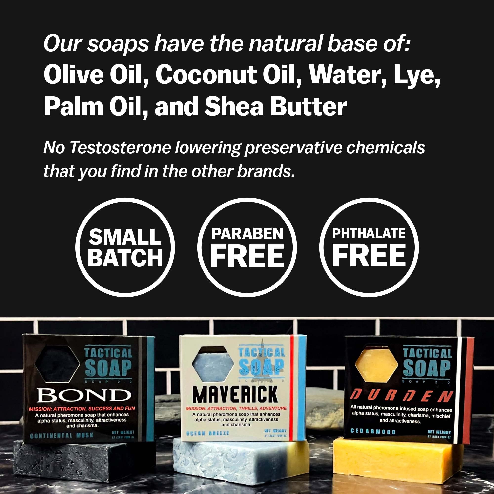 Tactical Soap All-Natural Men's Soap (3 bars) - Pheromone-Infused for Attraction, Exfoliating, Manly Bar Soap, 100% Natural, Made in the USA