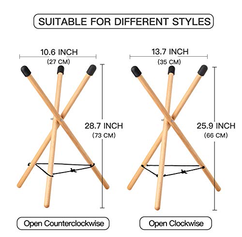 BeatRise Steel Tongue Drum Bracket, Steel Drum Handpan Stand, Solid Beech Wood Tripod Structure Tank Drum Holder, Ideal for 12 to 22 Inch Percussion Instrument (Medium)