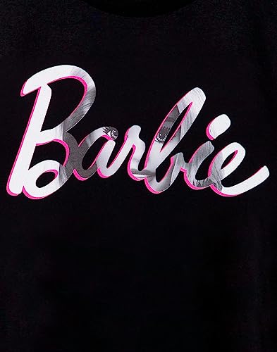 Barbie T-Shirt for Women | Ladies Doll Logo White Pink | Black Longline Relaxed Design Top Clothes Medium