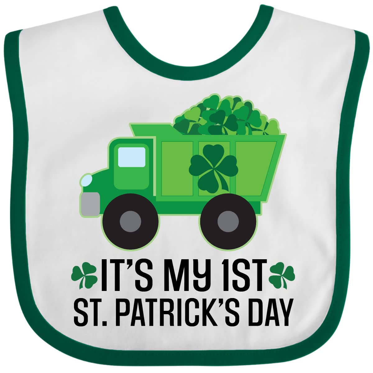 inktastic 1st St Patricks Day Construction Truck Shamrocks Baby Bib White and Green 28a97