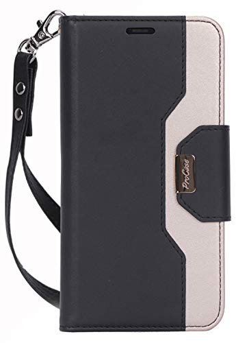 ProCase iPhone 11 Wallet Case for Women, Flip Folio Kickstand PU Leather Case with Card Holder Wristlet Hand Strap, Stand Protective Cover for iPhone 11 6.1” 2019 Release -Black