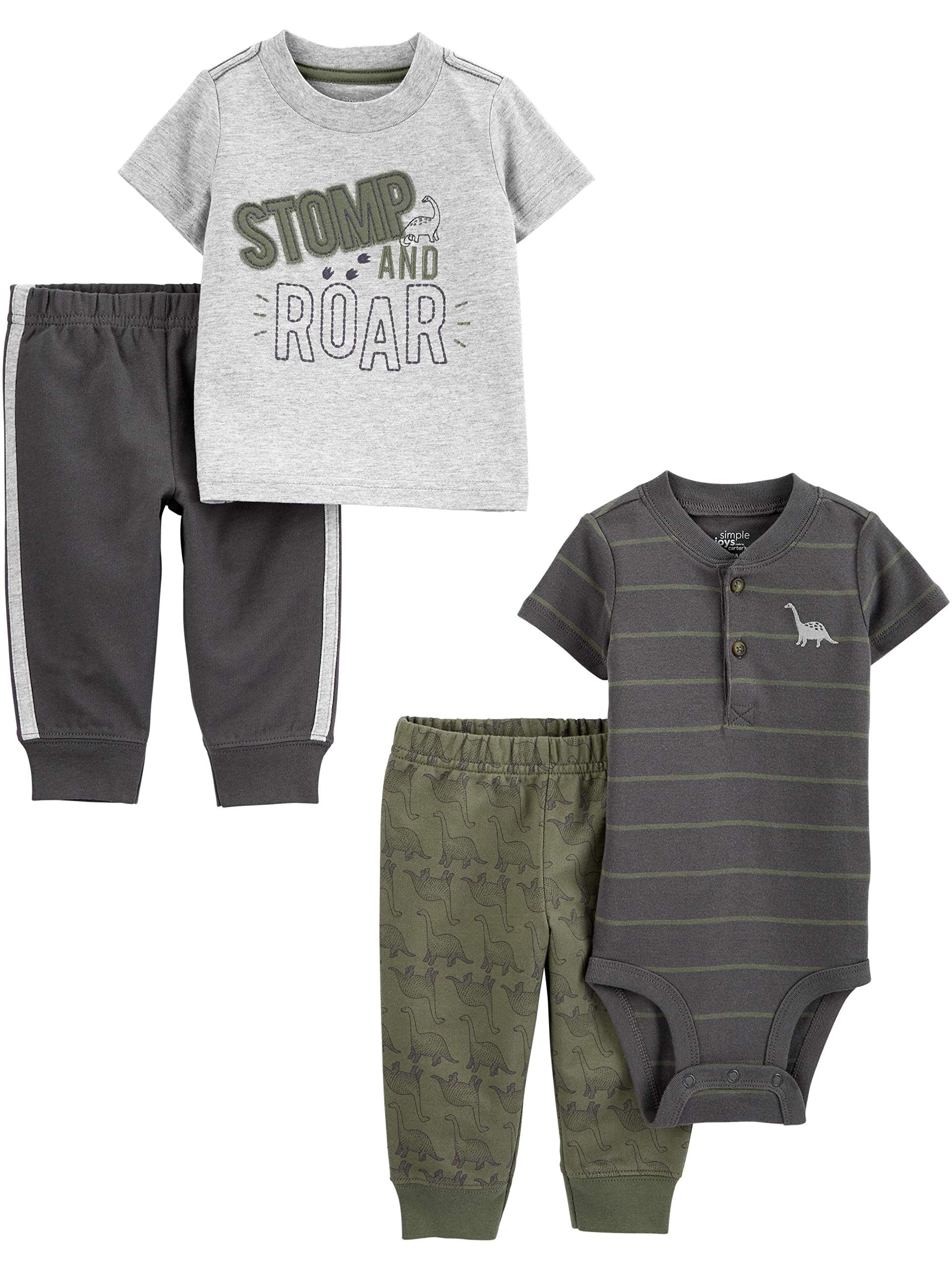 Simple Joys by Carter's Baby Boys' 4-Piece Bodysuit, Top, and Pant Set, Dinosaur, 18 Months