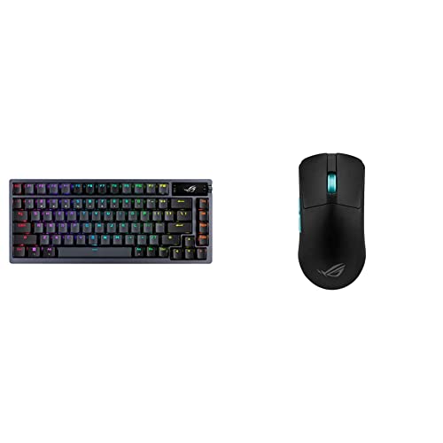 ASUS ROG Azoth 75% Wireless DIY Custom Gaming Keyboard, OLED Display, Three-Layer Dampening & ROG Harpe Ace Aim Lab Edition Gaming Mouse, 54 g Ultra-Lightwieght, Connectivity