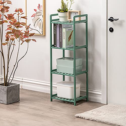 IOTXY Adjustable Multifunctional Shelving Unit - Small 4-Tier Bamboo Freestanding Shelf, Kitchen Organizer, Bathroom Towel Storage Shelves, Living Room Open Bookshelf, Entryway Shoe Rack, Light Green