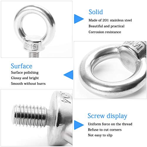 Pack of 2 M16 304 Stainless Steel Ring Shape Shoulder Lifting Rigging Eye Bolt Thread Machinery Shoulder Lifting Forged Eye Bolts