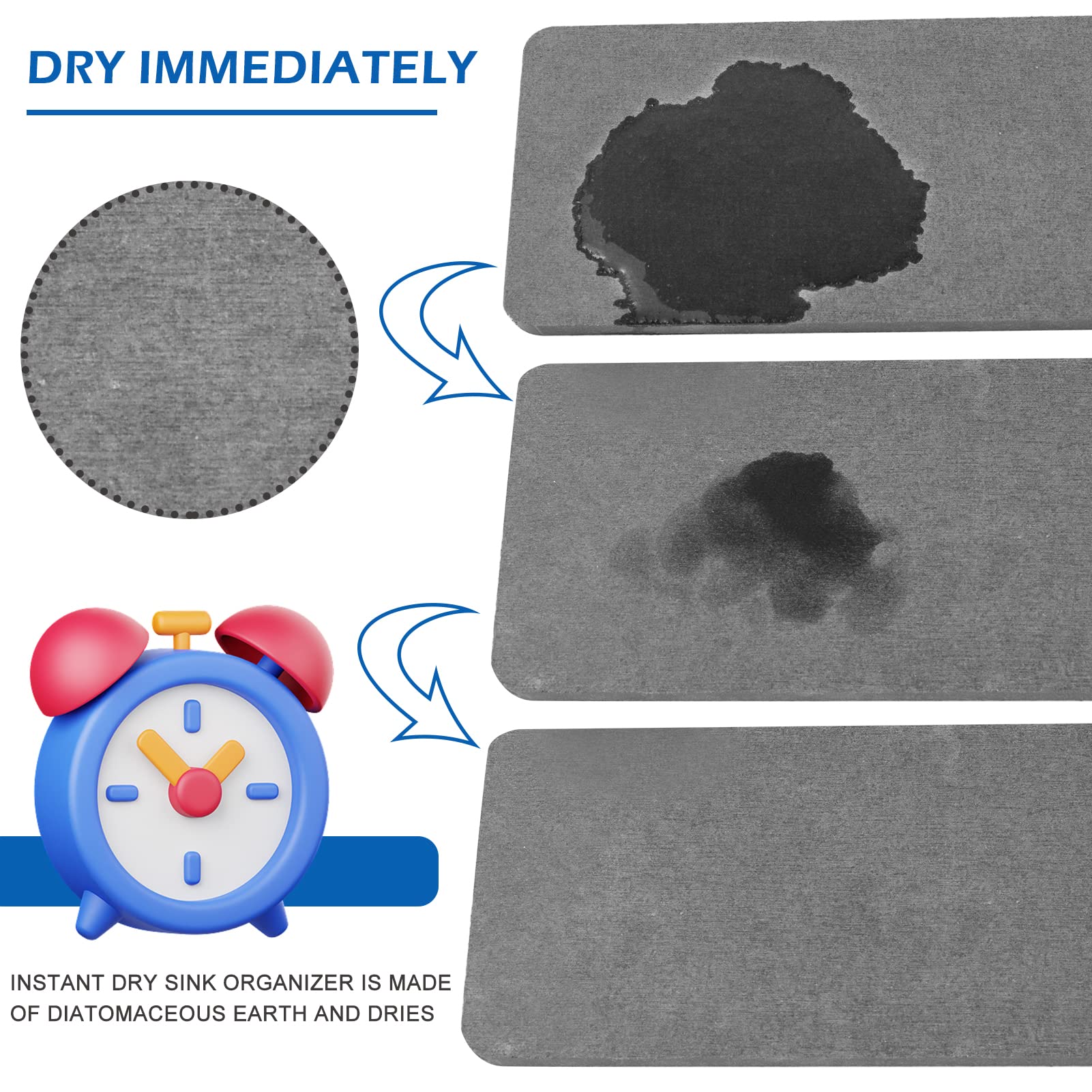 4 Pack Water Absorbent Diatomite Coasters, Instant Dry Sink Organizer Water Absorbing Stone Tray Diatomaceous Earth Soap Dish Toothbrush Holder Stone Drying Mat for Bathroom Kitchen Sink Countertop