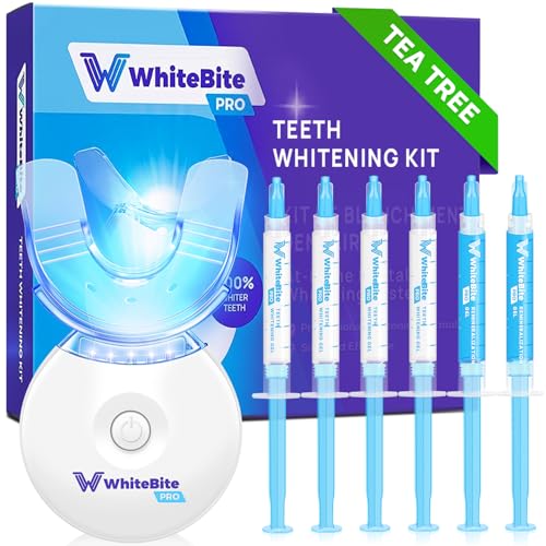 Whitebite Pro Professional Teeth Whitening Kit with Gels for Sensitive Teeth: Teeth Whitening LED Light, 35% Carbamide Peroxide Gel, Remineralization Gel (Tea Tree)
