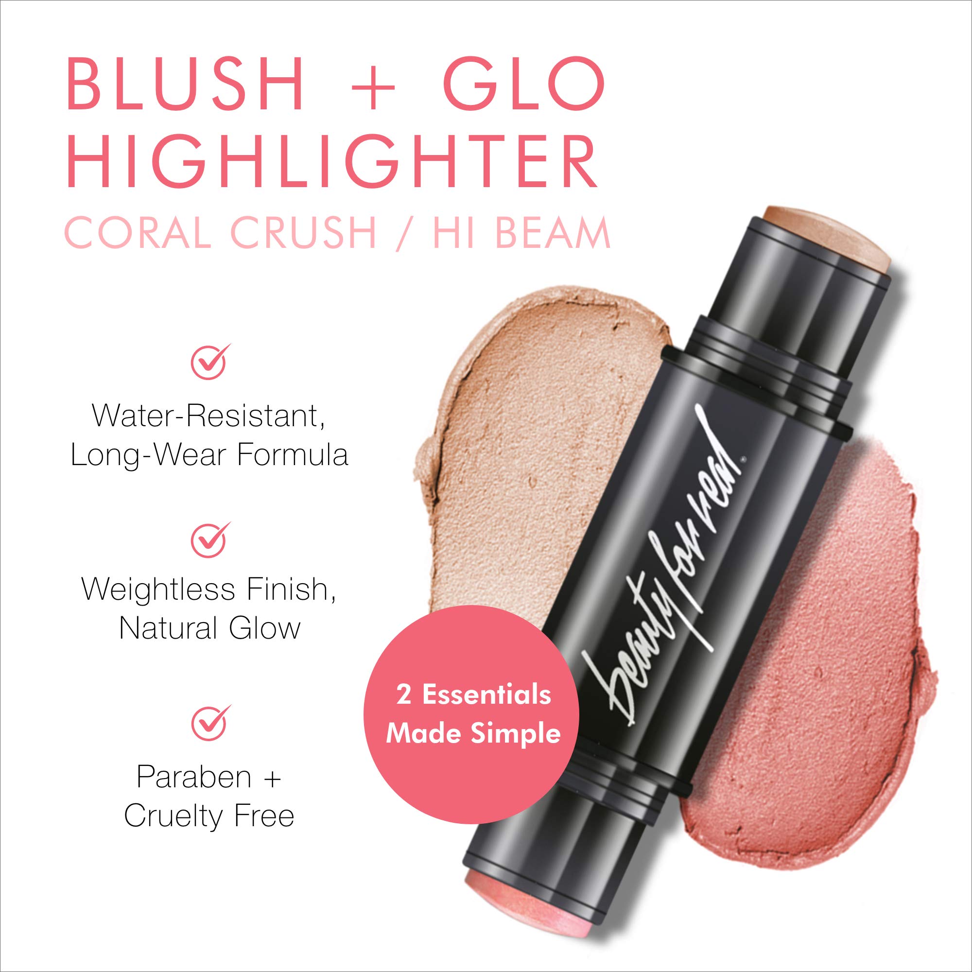Beauty For Real Blush + Glo, In the Pink + Get Lit - Blush + Highlighter Stick - Cream-to-Powder Mineral Formula - Provides All Day Wear - Organic, Vegan - 0.32 oz