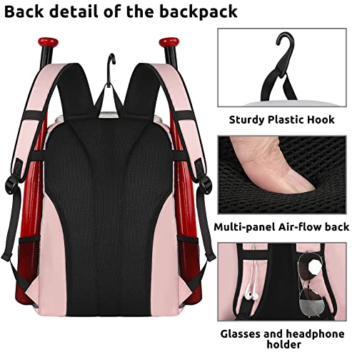 Baseball Backpack, Baseball Bag with USB Charging Port, Youth Softball Bat Bag with Vented Shoes Compartment, Lightweight Baseball Bag TBall Bat & Equipment with Fence Hook, Gift for Boy Girls