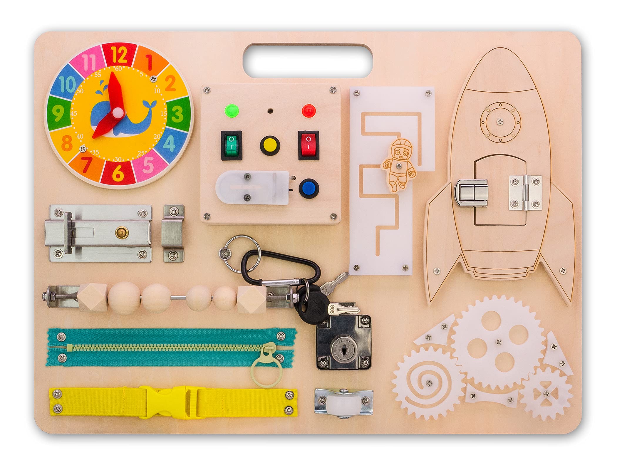 Blevla Busy Board for Toddlers 1-3 Wooden Sensory Board Baby Activity Board Montessori Busy Board Light Switch Toy Kid's Educational Toys