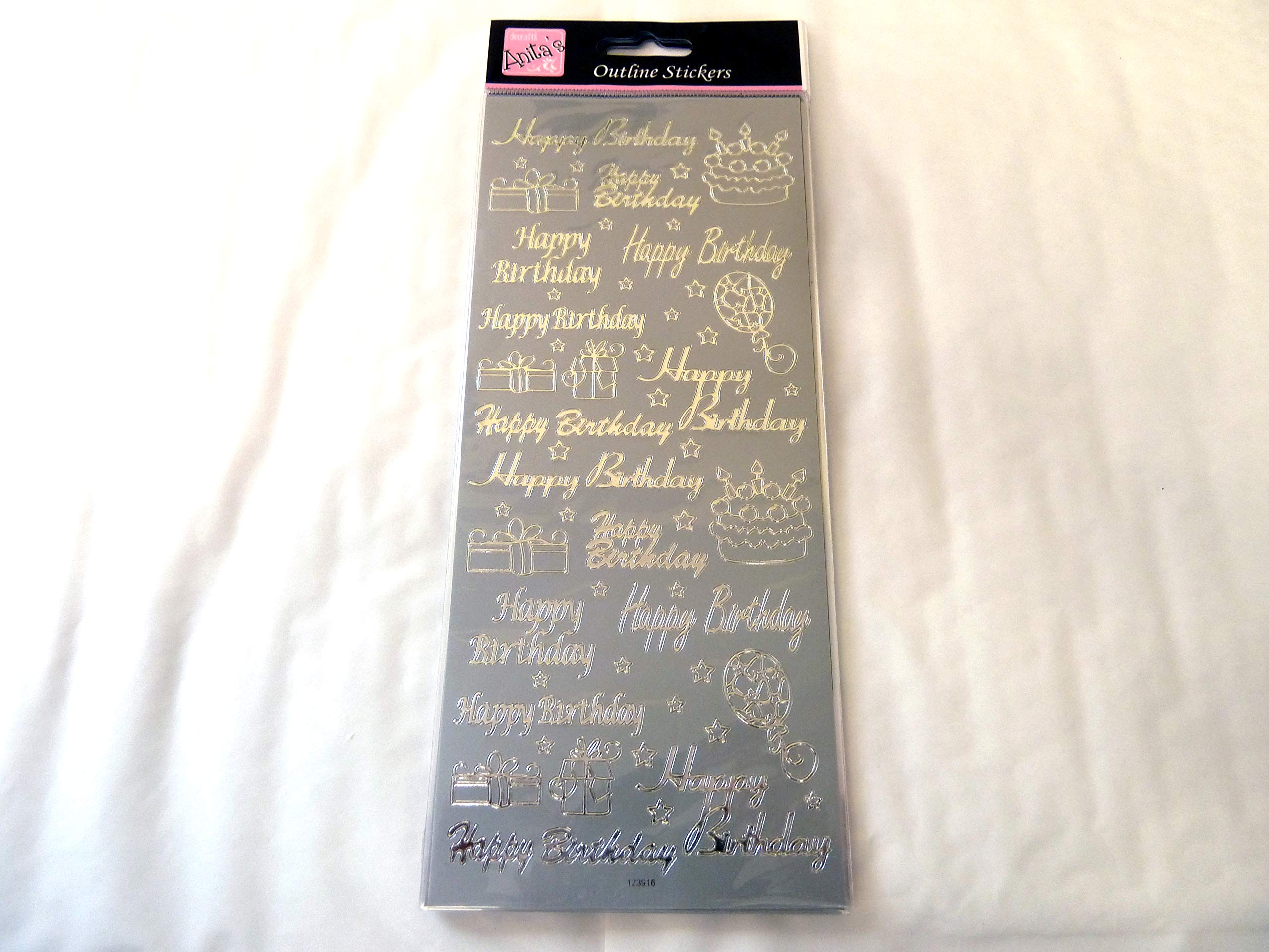 Shiny Silver Foil Happy Birthday Labels Stickers for Craft, Cards & Decoration