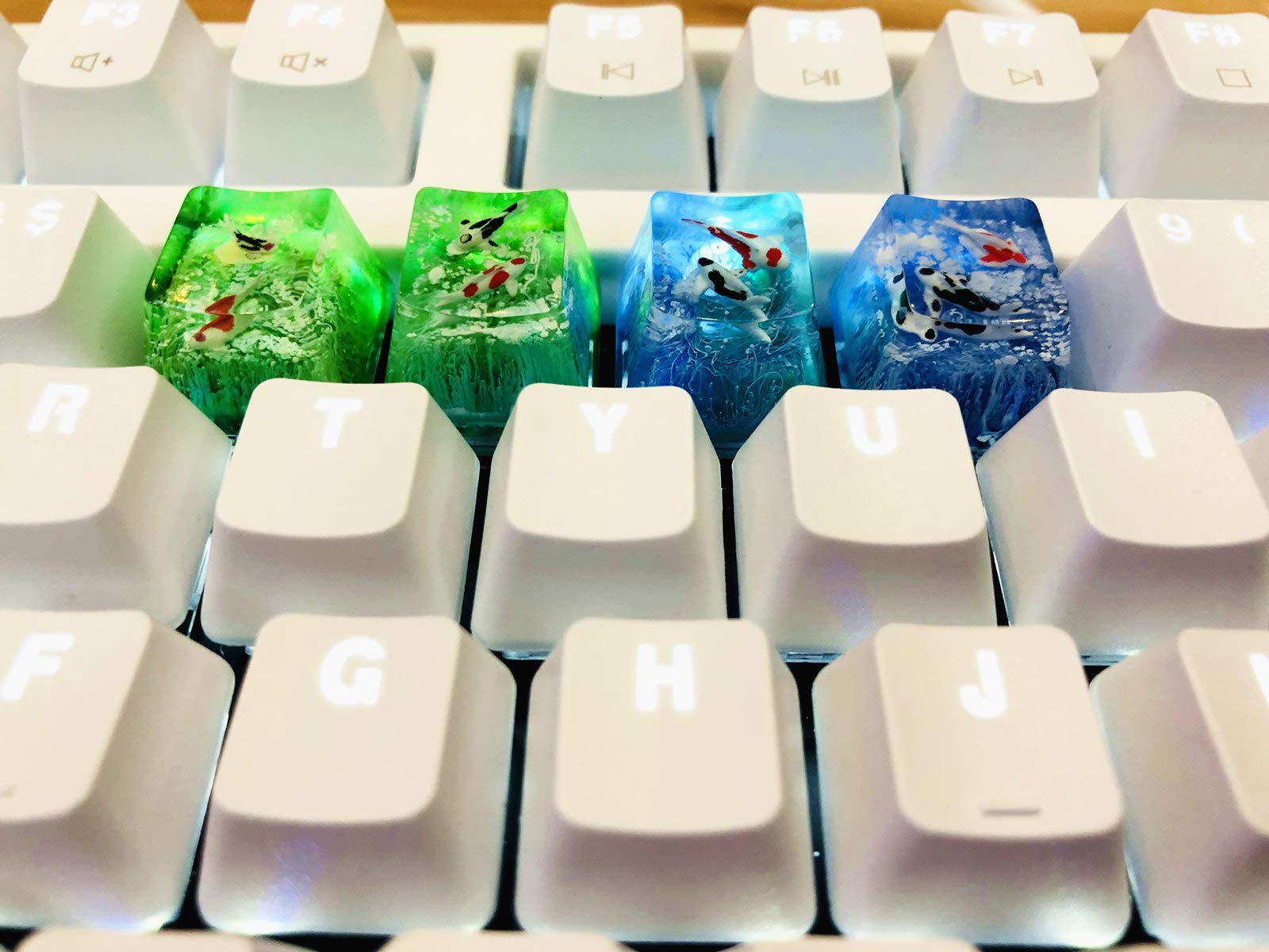 Handmade Koi Fish OEM R4 Resin Keycap Translucent Backlit Keycaps for Cherry MX RGB Switch Gaming Mechanical Keyboards DIY Replace (Blue)