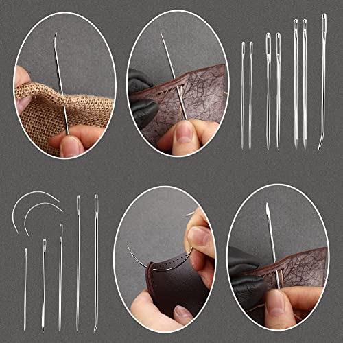 BAGERLA Leather Working Tools, Leather Sewing Kit with Waxed Thread Needle Awl Groover Tracing Wheel Prong Punch Storage Bag Leather Tools Kit Great for Leather Stitching and Leather DIY Crafting