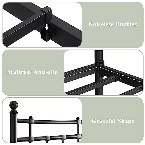iPormis Metal Twin Bed Frame with Iron-Art Headboard, Heavy Duty Metal Platform Bed Frame with 14 Steel Slats Support, No Box Spring Needed, Noise-Free, Easy Assembly, Twin