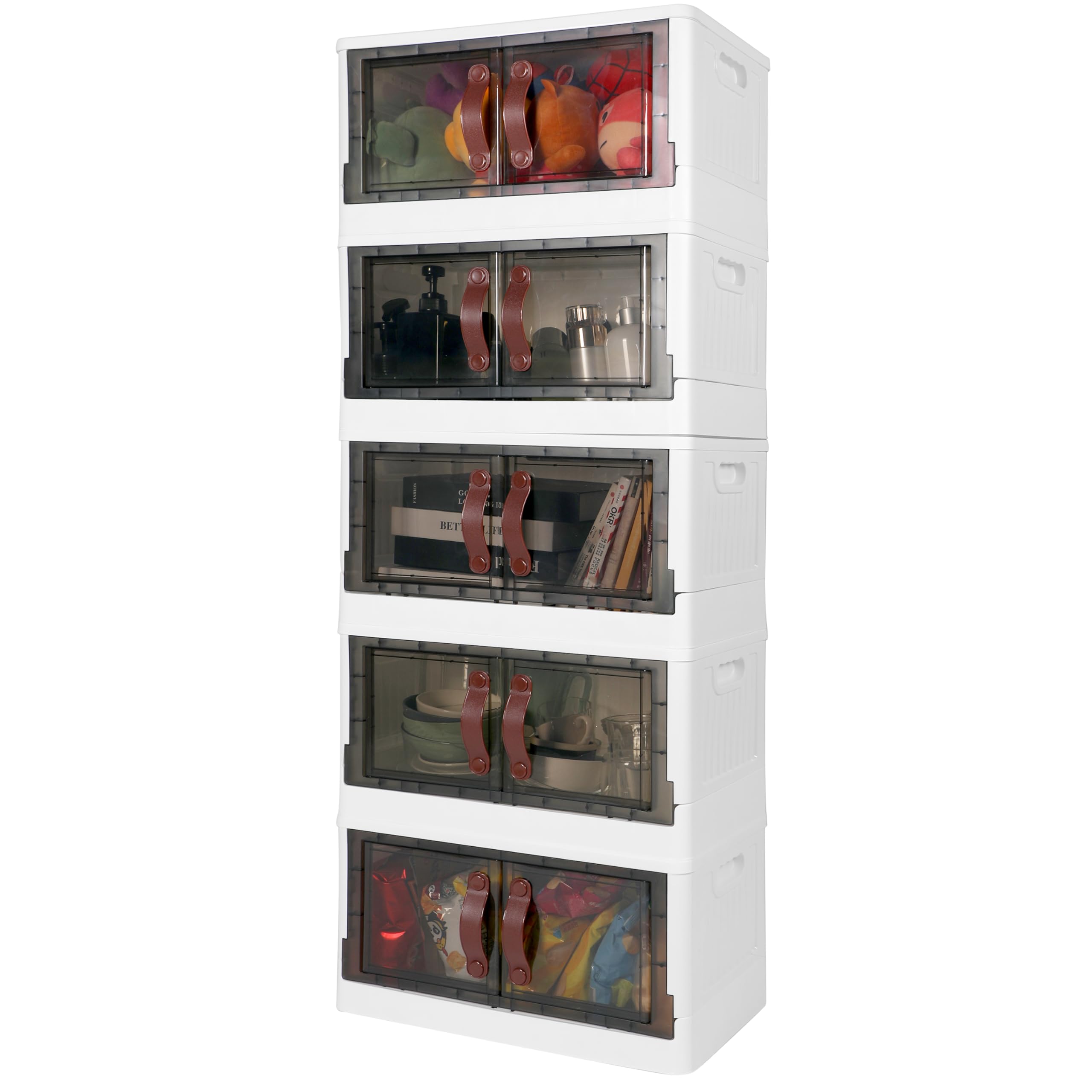 YSSOA Plastic Storage Bins with Lids, 50Gal-5 Tiers, White-Clear Brown Door