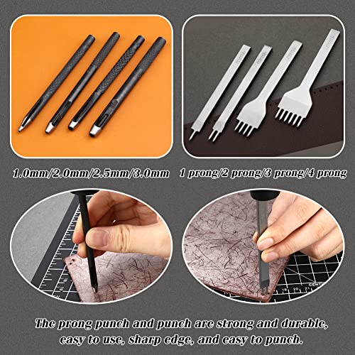 BAGERLA Leather Working Tools, Leather Sewing Kit with Waxed Thread Needle Awl Groover Tracing Wheel Prong Punch Storage Bag Leather Tools Kit Great for Leather Stitching and Leather DIY Crafting