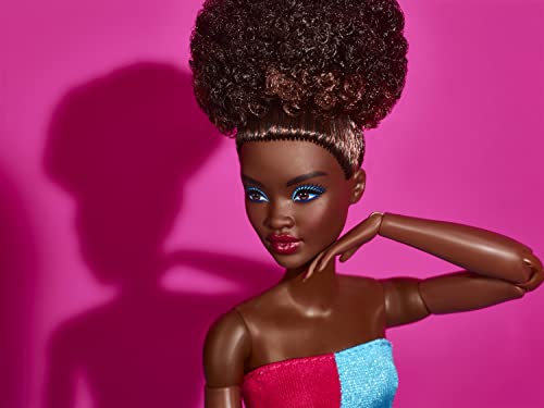 Barbie Looks Doll with Natural Black Hair in Color Block Crop Top & Raspberry Flare Pants, Posable Made to Move Body For 6 years and older