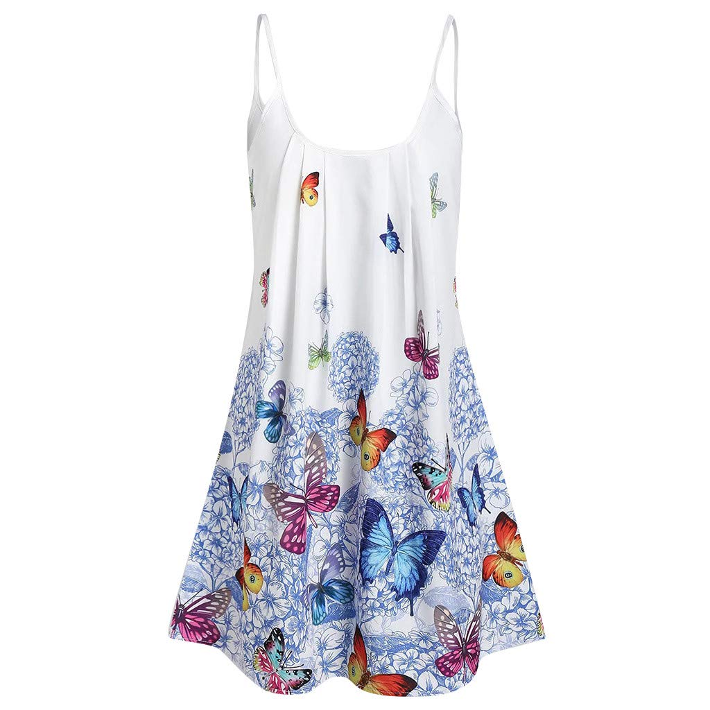 F_Gotal Dresses for Women Summer Beach Boho Sleeveless Floral Sundress Pockets Swing Casual Loose Cover Up Cocktail