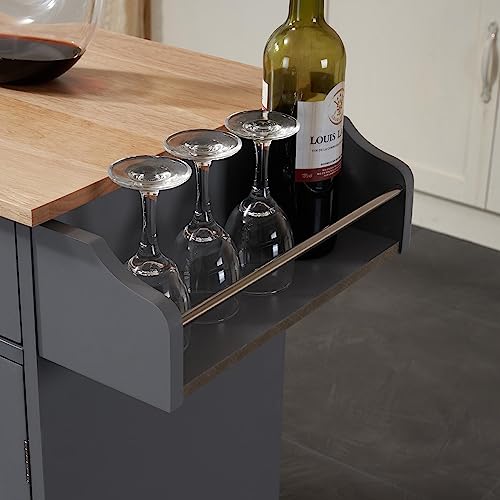 APDYNE Two Door Two Roll Out Kitchen Cart and Storage Cabinet, Rubber Wood Gray Paint Dining Car 99.5 * 40 * 85.5cm, Towel Rack, Adjustable Rack, and Lockable Wheels