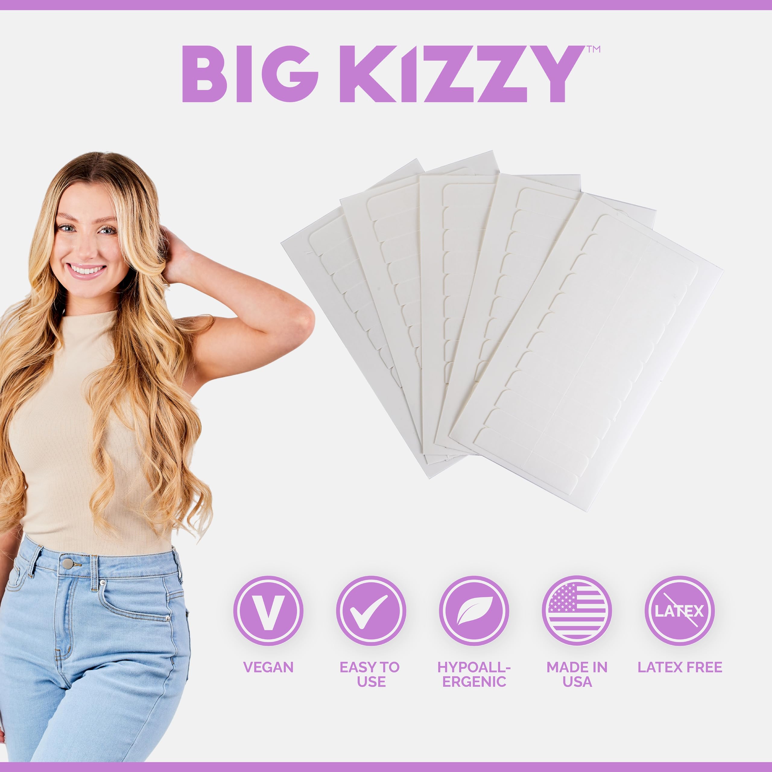 Single Sided Tape for Hair Extensions by Big Kizzy (72 tabs) - Extra Hold - Easy Install & Removal Replacement Tape for Thin, Fine Hair, 4cm x .8cm Tape for Extensions, Professional Extension Tape