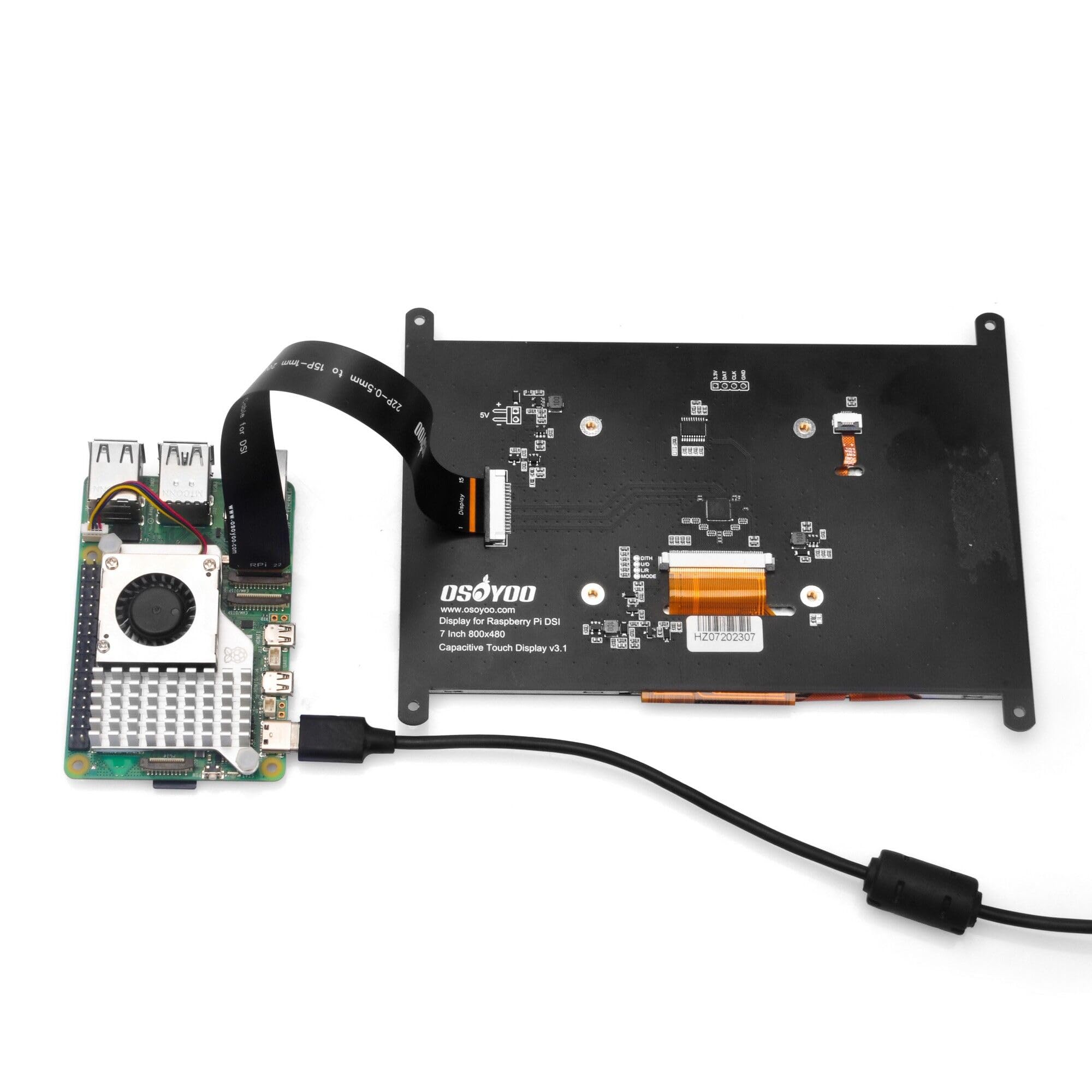 OSOYOO 7 Inch DSI Touch Screen LCD Display 800x480 for Raspberry Pi 5 4 3A 3B+ 2 - Portable Capacitive Touchscreen Monitor with DSI Cable - Great for DIY IOT Circuits and Coding Beginners