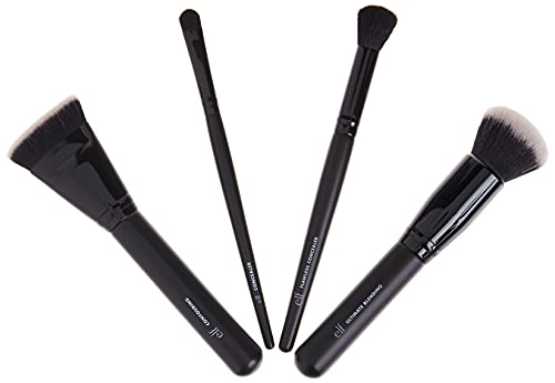 e.l.f. Complexion Perfection Brush Kit, 4-Piece Makeup Brush Set, Brushes For Foundations & Concealers, Vegan & Cruelty-Free